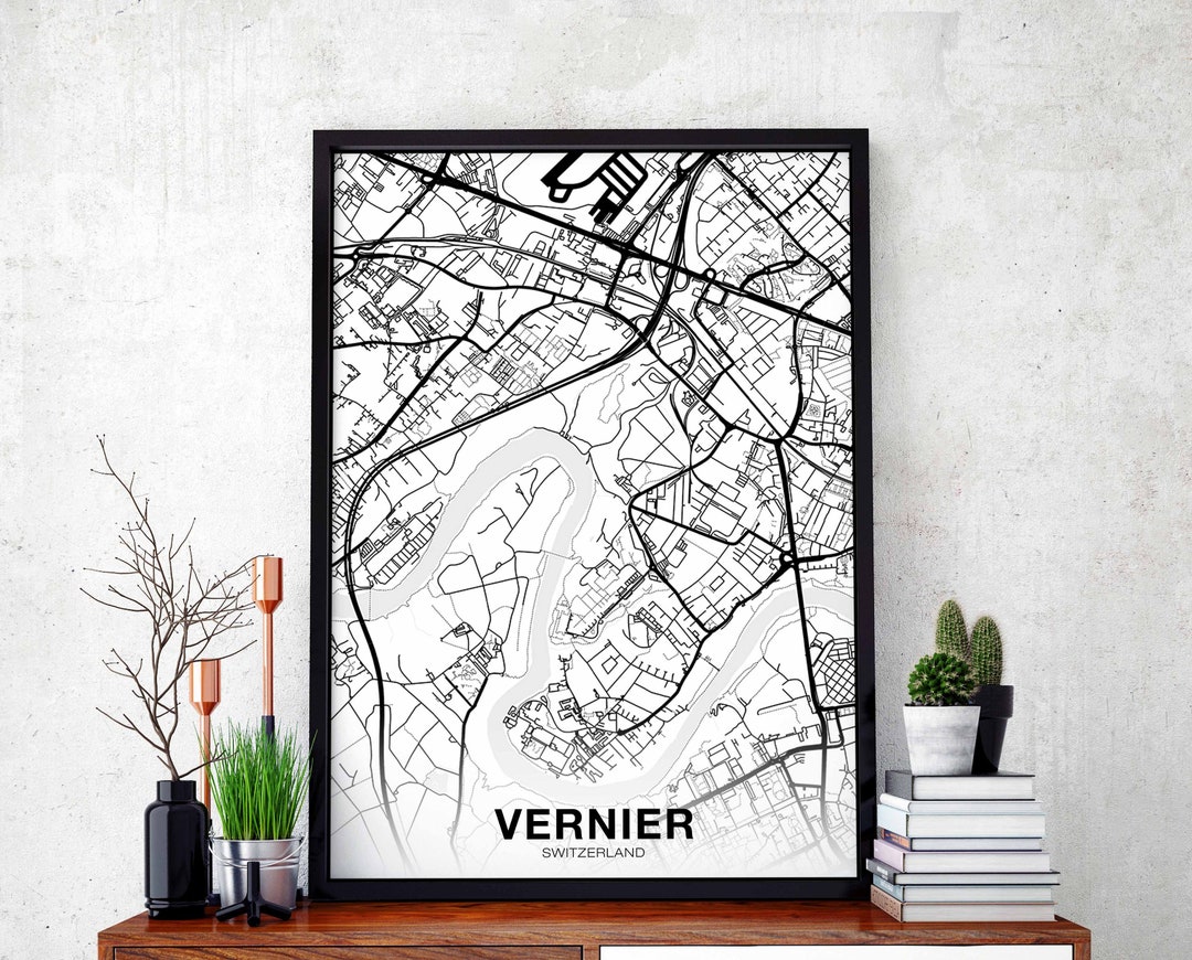 VERNIER Switzerland Map Poster Black White Hometown City Print Modern ...