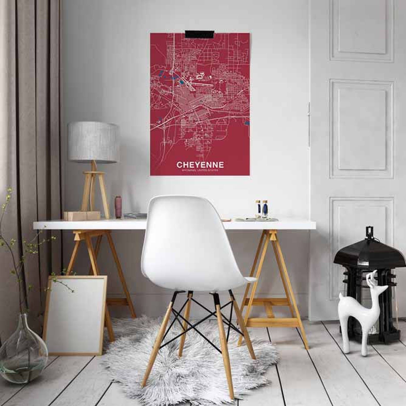 CHEYENNE Wyoming WY US Map Poster Color Hometown City Print Modern Home ...