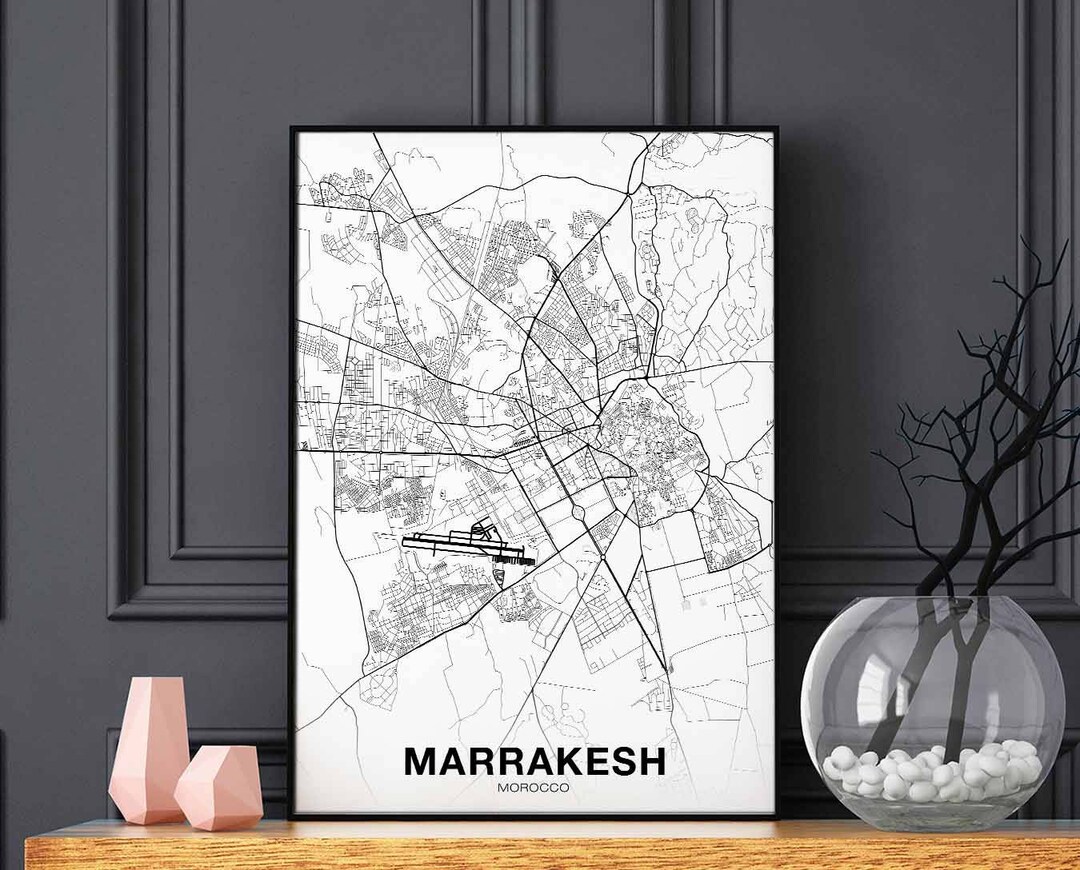 MARRAKESH Morocco Map Poster Hometown City Print Modern Home Decor ...