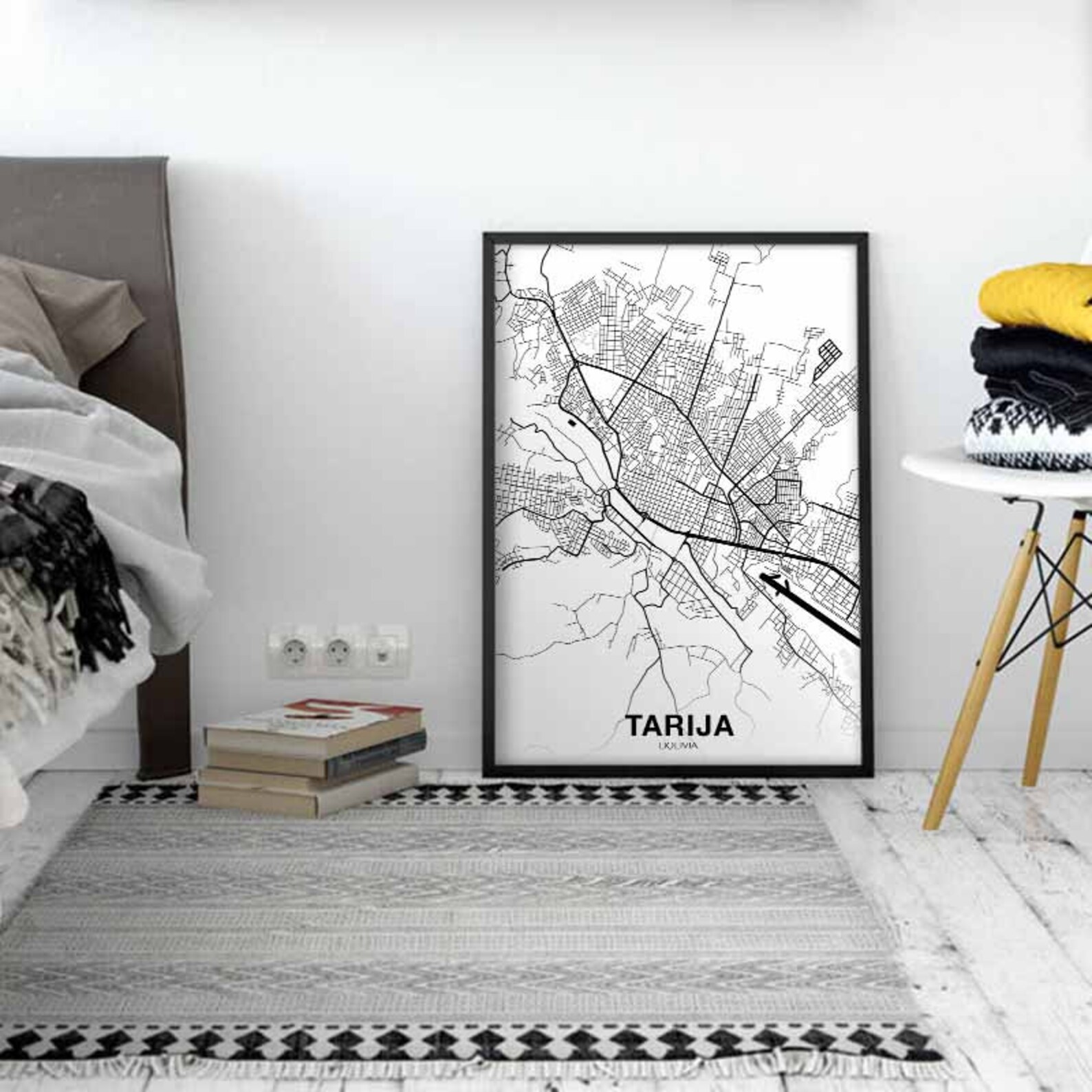 TARIJA Bolivia Map Poster Black White Hometown City Print Modern Home ...