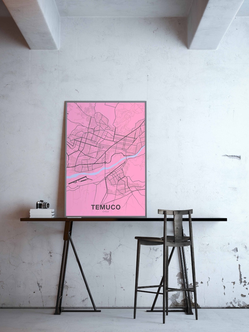 TEMUCO Chile Map Poster Color Hometown City Print Modern Home | Etsy