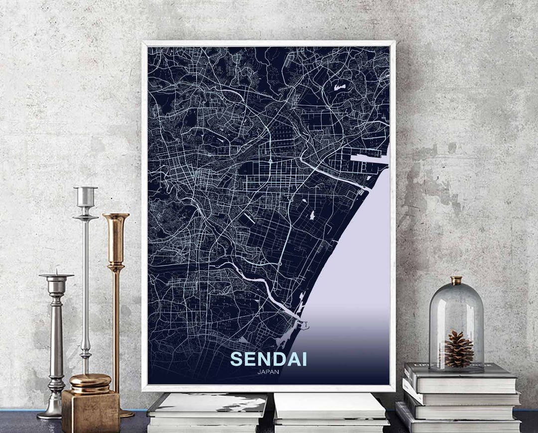 SENDAI Japan Map Poster Color Hometown City Print Modern Home Decor ...