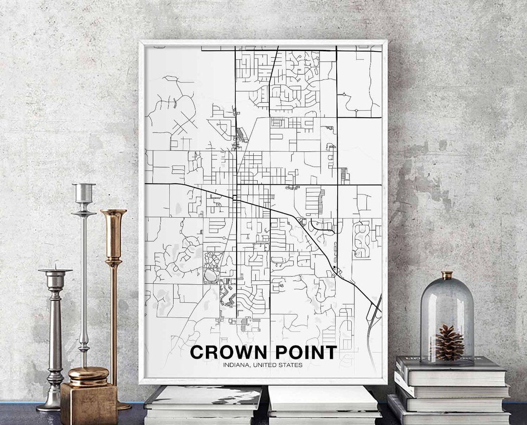 CROWN POINT Indiana USA Map Poster Black White Hometown City Print ...