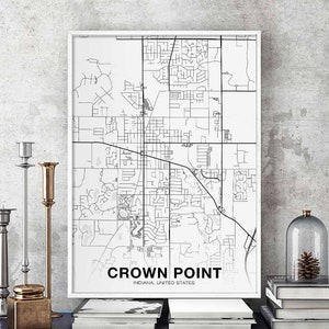 CROWN POINT Indiana USA Map Poster Black White Hometown City Print ...