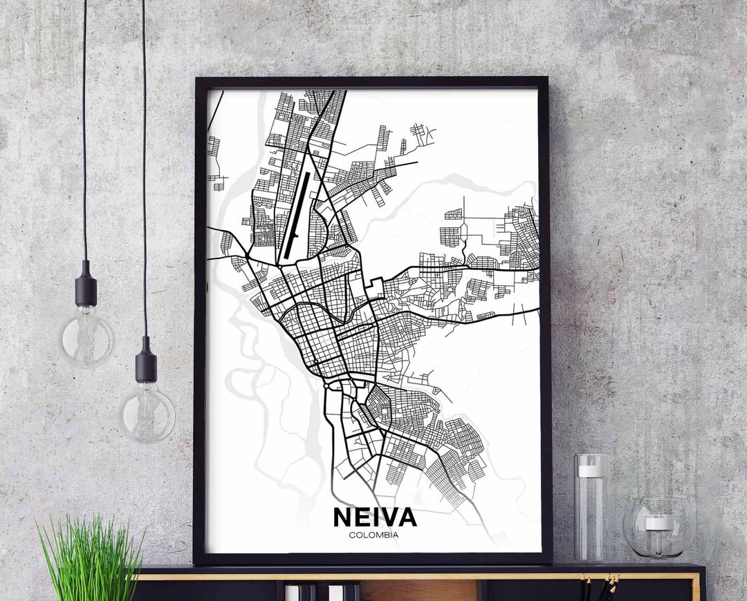 NEIVA Colombia Map Poster Black White Hometown City Print Modern Home ...