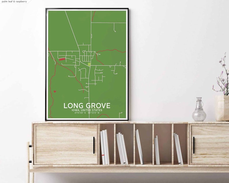LONG GROVE Iowa IA Map Poster Black White Hometown City Print Modern ...