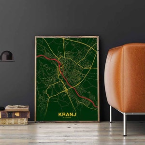 KRANJ Slovenia Map Poster Color Hometown City Print Modern Home Decor ...