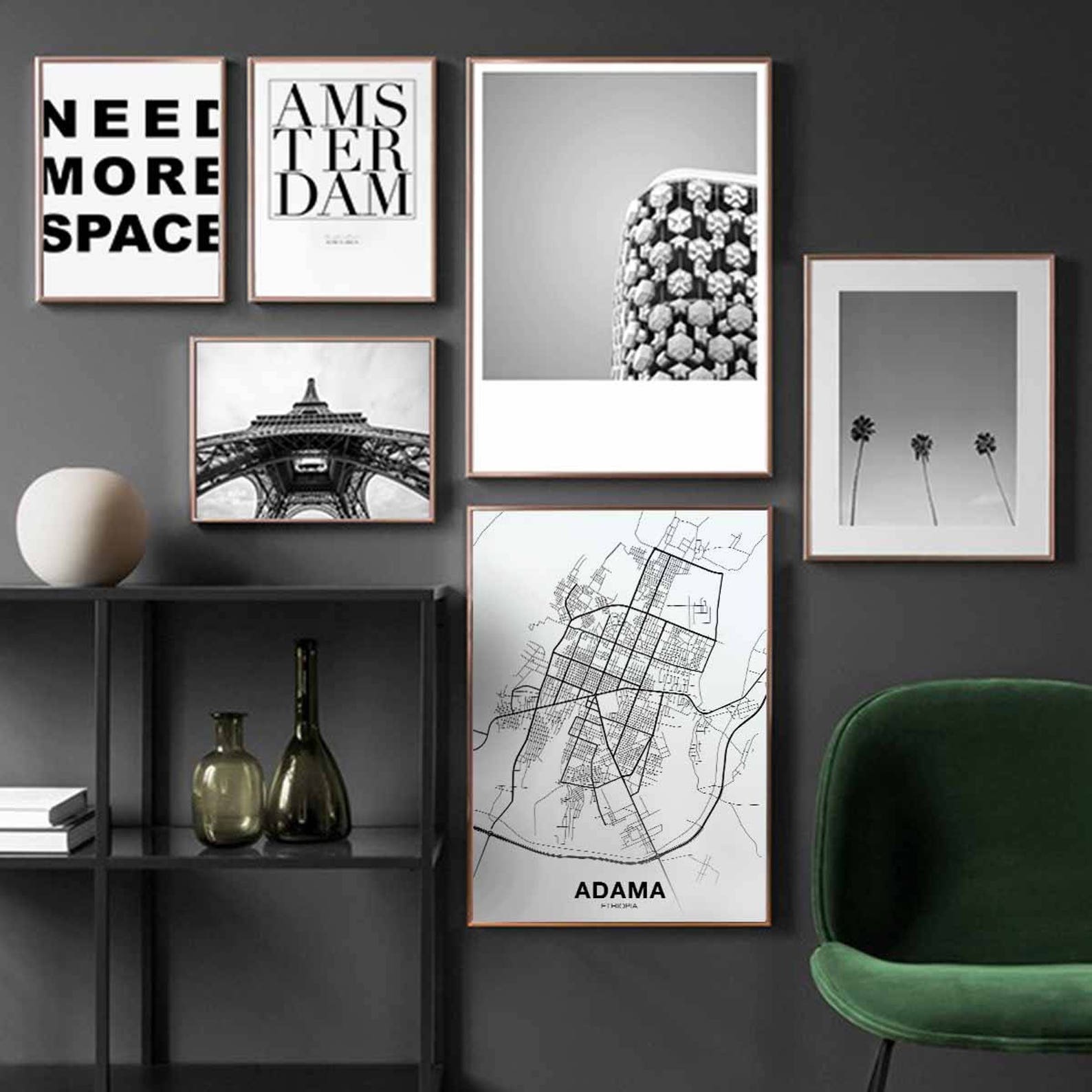 ADAMA Ethiopia Map Poster Black White Hometown City Print Modern Home ...