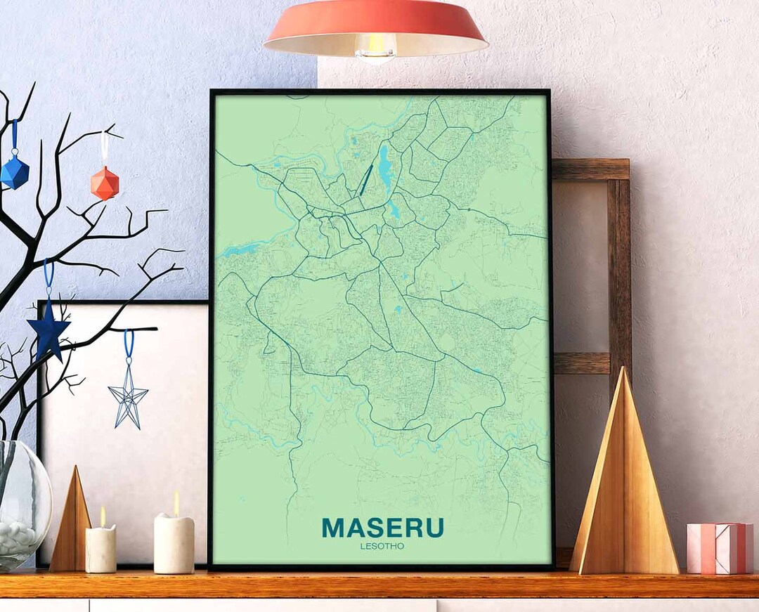 MASERU Lesotho Map Poster Color Hometown City Print Modern Home Decor ...