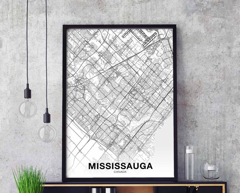 MISSISSAUGA Canada Map Poster Hometown City Print Modern Home Decor ...