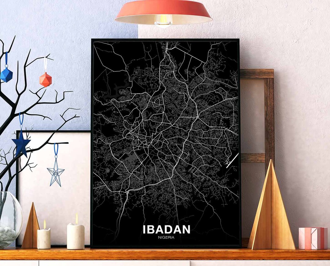 IBADAN Nigeria Map Poster Black White Hometown City Print Modern Home ...