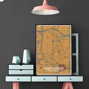 HAWTHORNE California Usa Map Poster Black White Hometown City Print ...