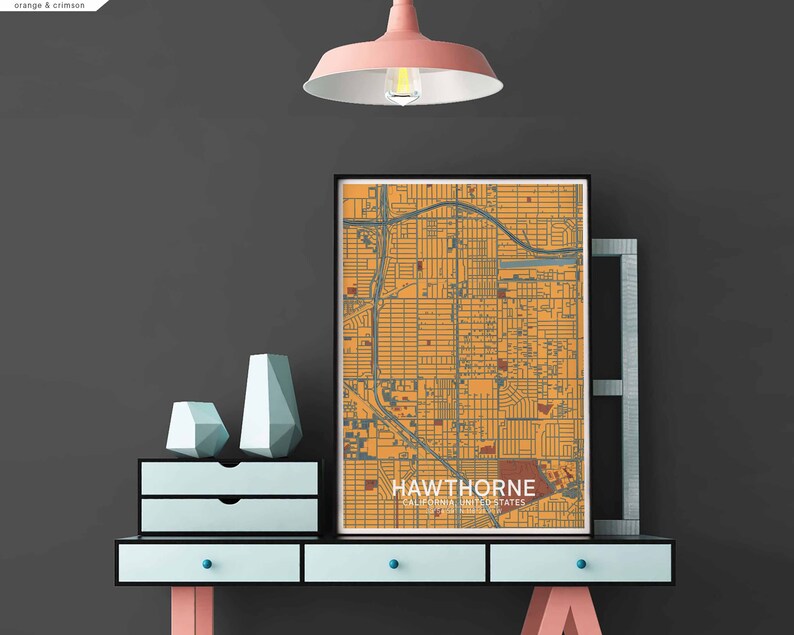 HAWTHORNE California Usa Map Poster Black White Hometown City Print ...
