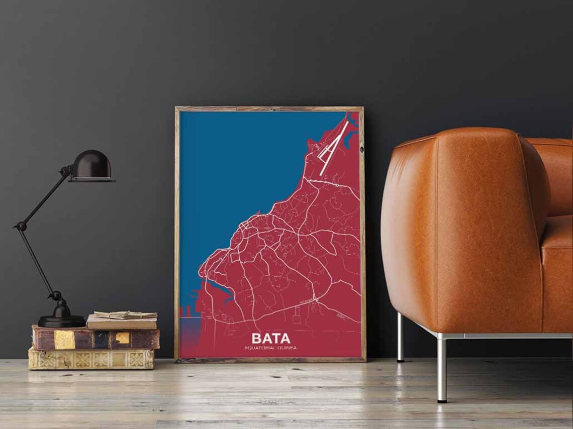 BATA Equatorial Guinea Map Poster Color Hometown City Print Modern Home ...