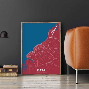 BATA Equatorial Guinea Map Poster Color Hometown City Print Modern Home ...