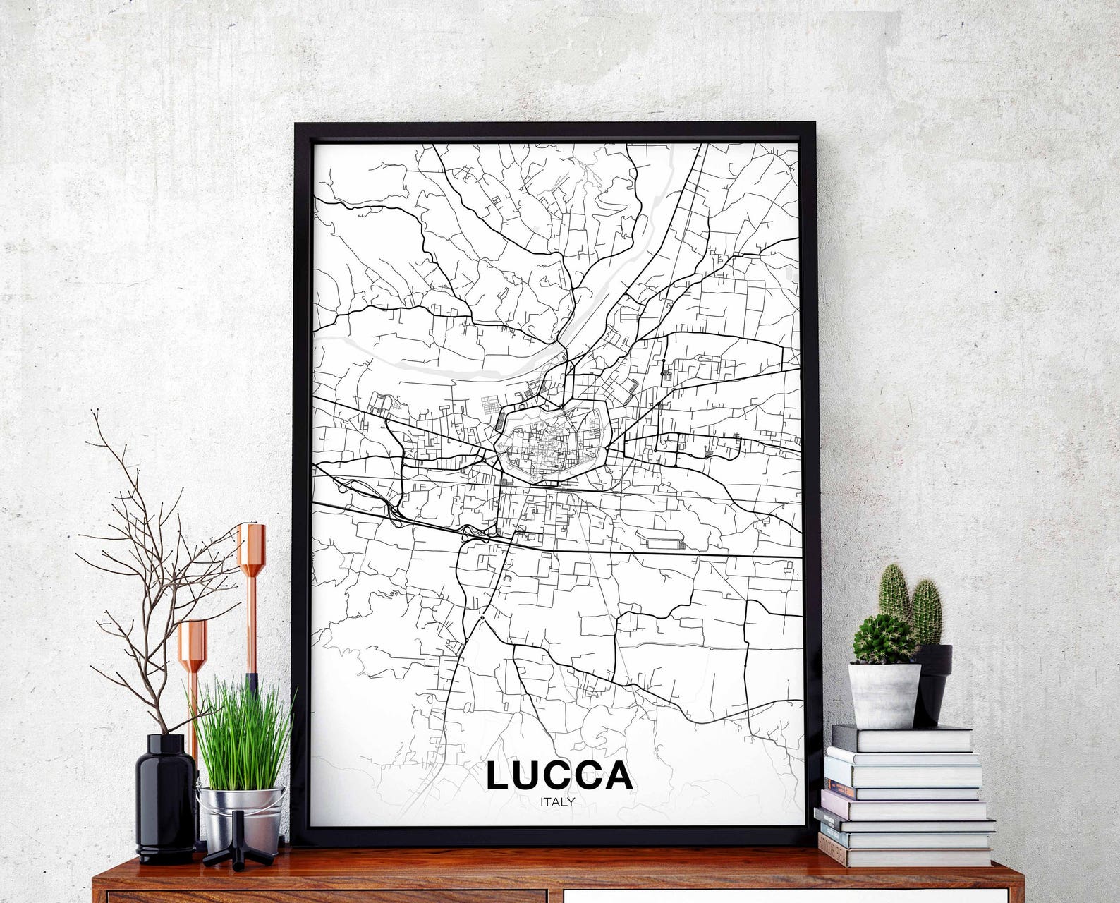 LUCCA Italy map poster Hometown City Print Modern Home Decor | Etsy