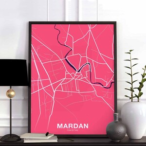 MARDAN Pakistan Map Poster Color Hometown City Print Modern Home Decor ...