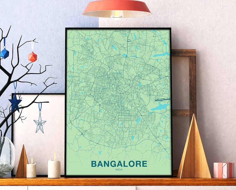 BANGALORE India Map Poster Color Hometown City Print Modern Home Decor ...