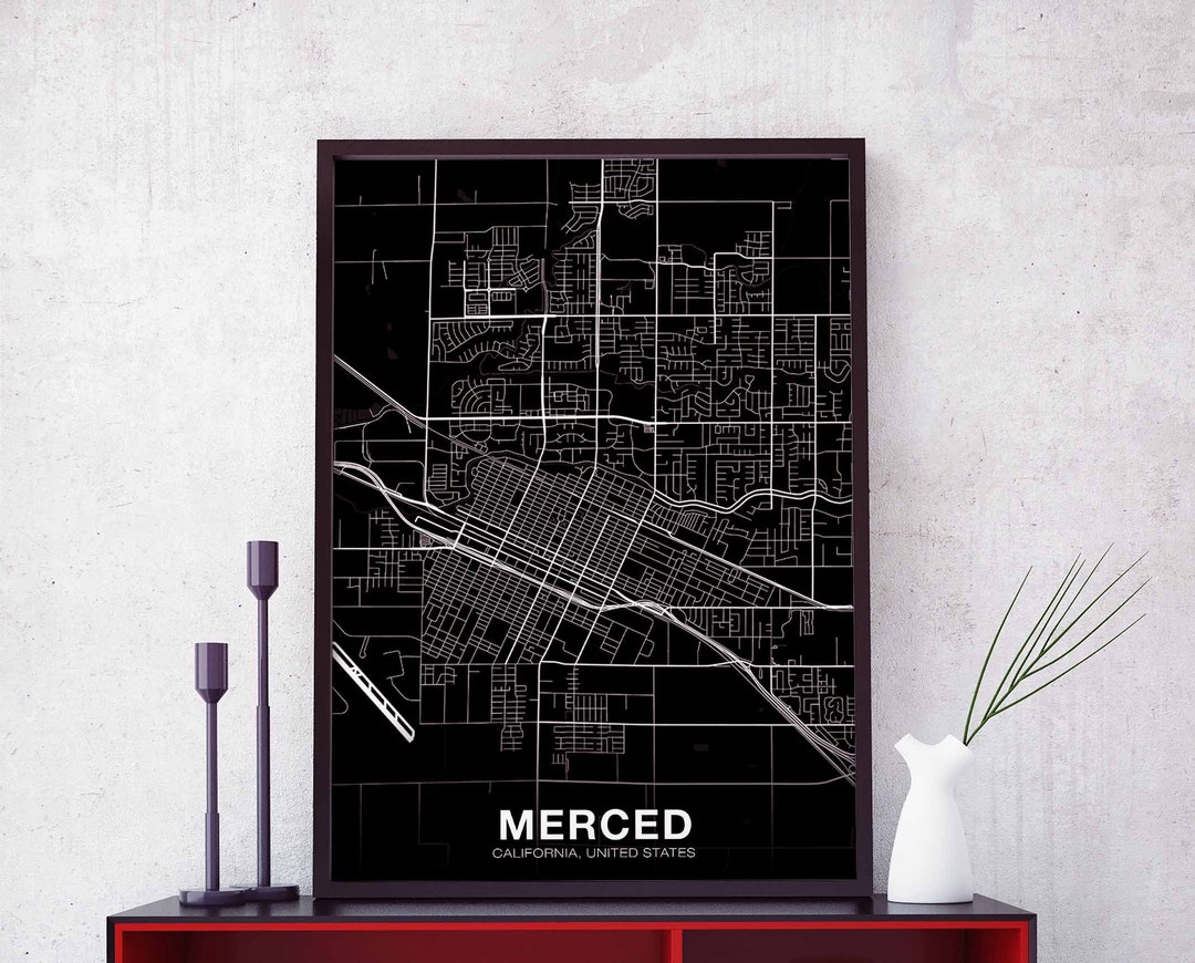 MERCED California CA USA Map Poster Black White Hometown City Print ...