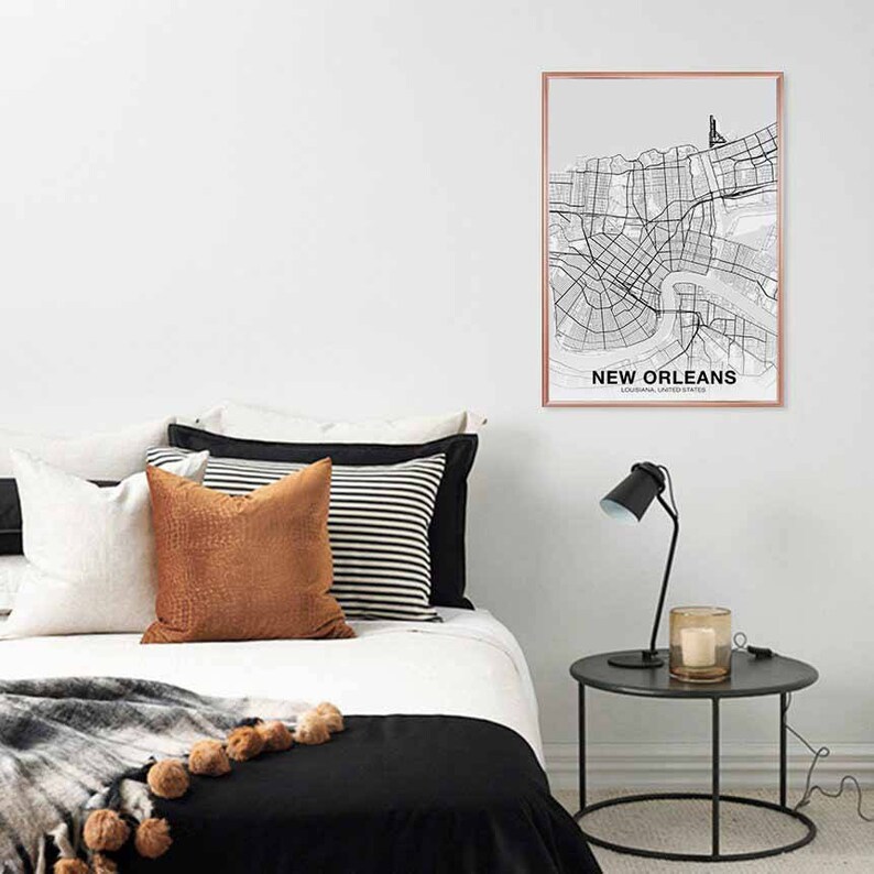 NEW ORLEANS Louisiana LO Us Map Poster Black White Hometown | Etsy