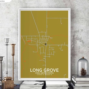 LONG GROVE Iowa IA Map Poster Black White Hometown City Print Modern ...