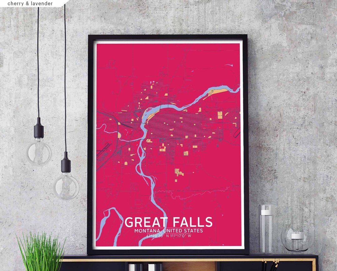 GREAT FALLS Montana Usa Map Poster Black White Hometown City Print ...