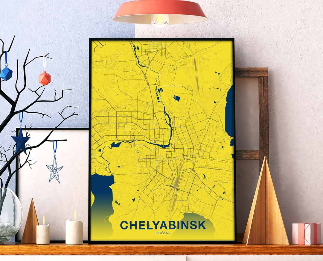 CHELYABINSK Russia Map Poster Color Hometown City Print Modern Home ...