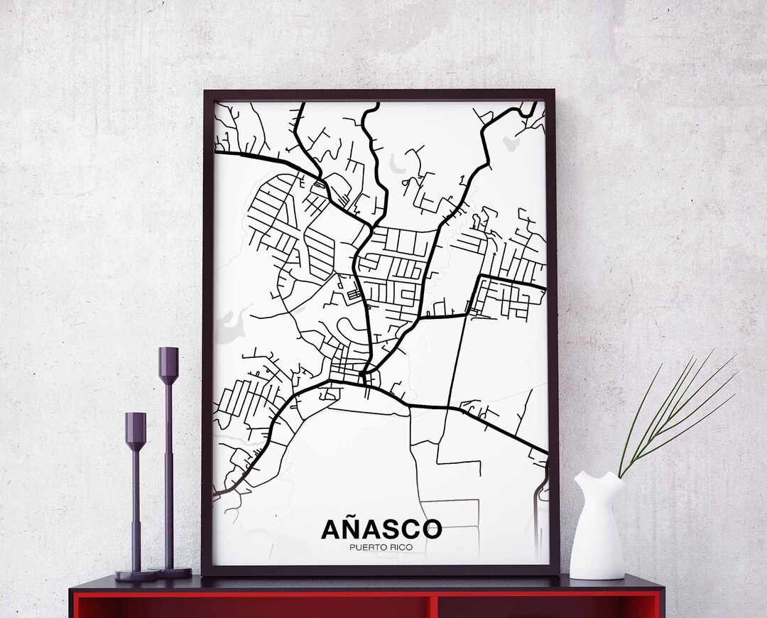 ANASCO Puerto Rico PR Map Poster Hometown City Print Modern Home Decor ...