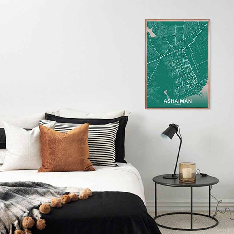 ASHAIMAN Ghana Map Poster Color Hometown City Print Modern | Etsy