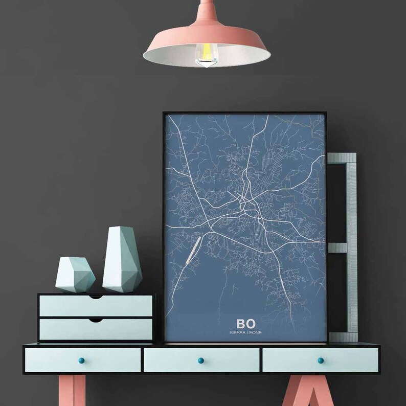 BO Sierra Leone Map Poster Color Hometown City Print Modern Home Decor ...