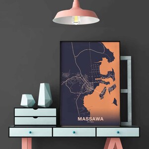 MASSAWA Eritrea Map Poster Color Hometown City Print Modern Home Decor ...