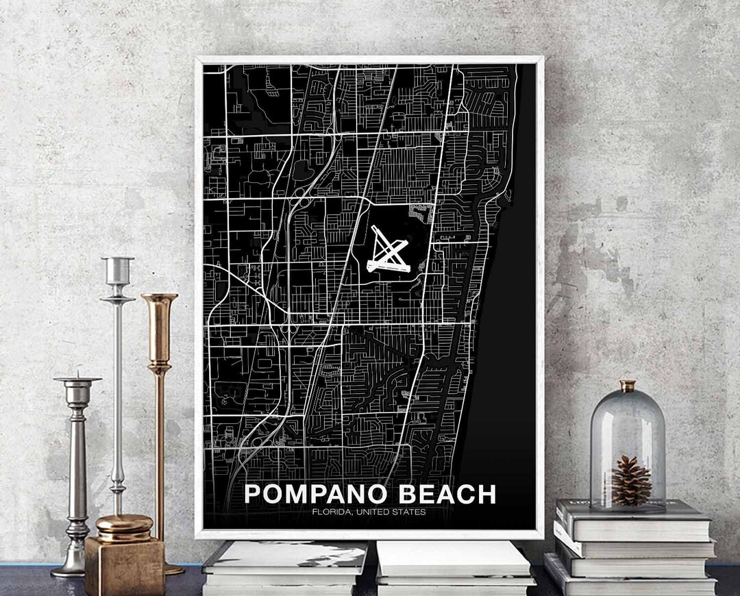 POMPANO BEACH Florida FL Usa Map Poster Black White Hometown City Print ...