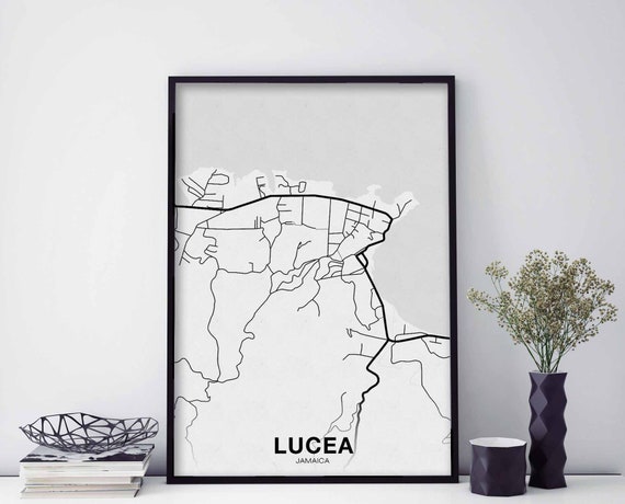 LUCEA Jamaica Map Poster Black White Hometown City Print | Etsy