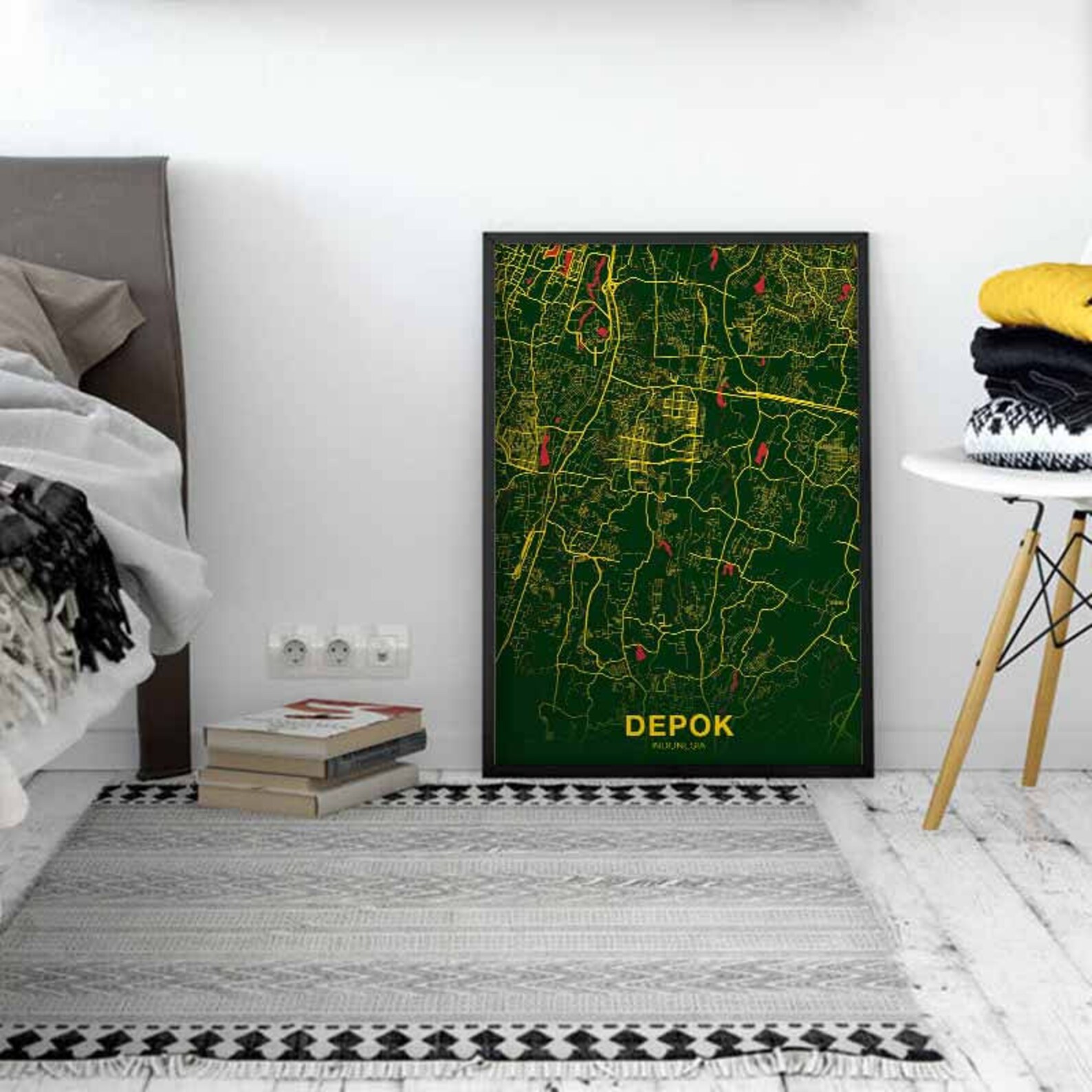 DEPOK Indonesia Map Poster Color Hometown City Print Modern Home Decor ...