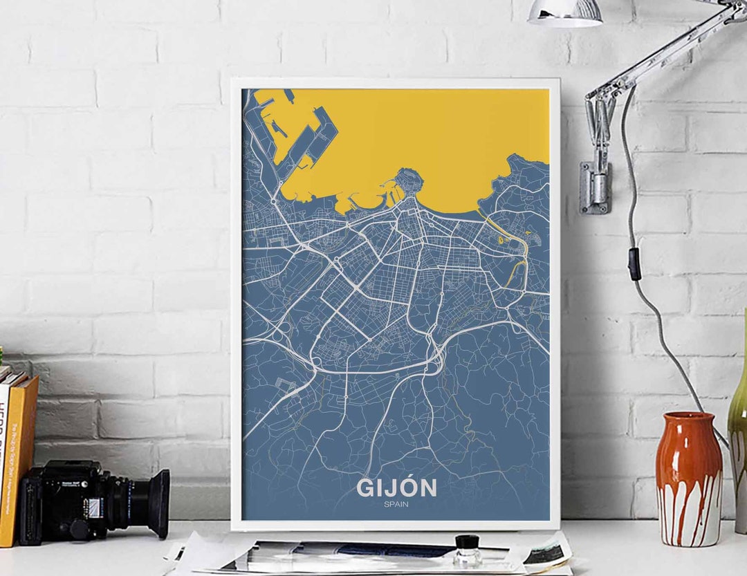 GIJON Spain Map Poster Color Hometown City Print Modern Home Decor ...