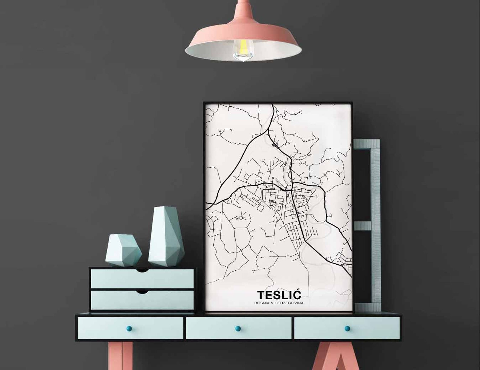TESLIC Bosnia Map Poster Hometown City Print Modern Home Decor - Etsy