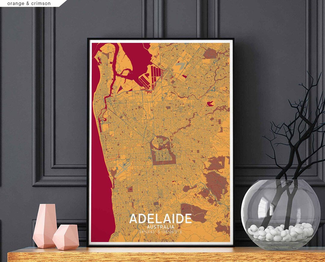 ADELAIDE Australia Map Poster Black White Hometown City Print Modern ...