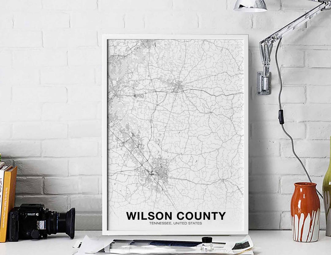 WILSON COUNTY Tennessee TN Usa Map Poster Black White Hometown City ...