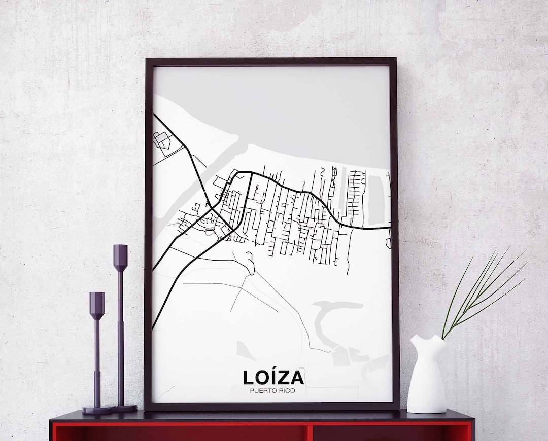 LOIZA Puerto Rico Map Poster Black White Hometown City Print Modern ...