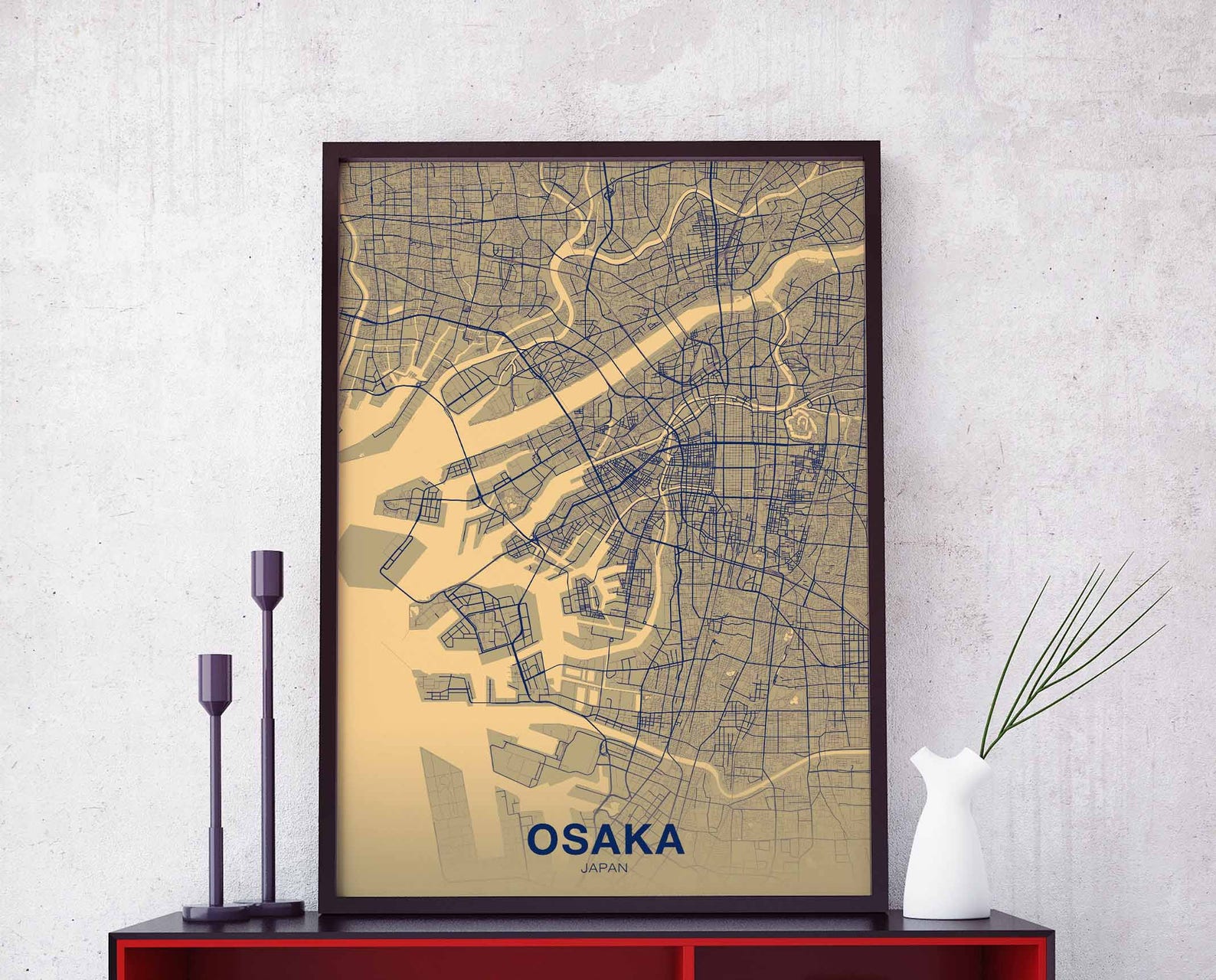 OSAKA Japan Map Poster Color Hometown City Print Modern Home - Etsy