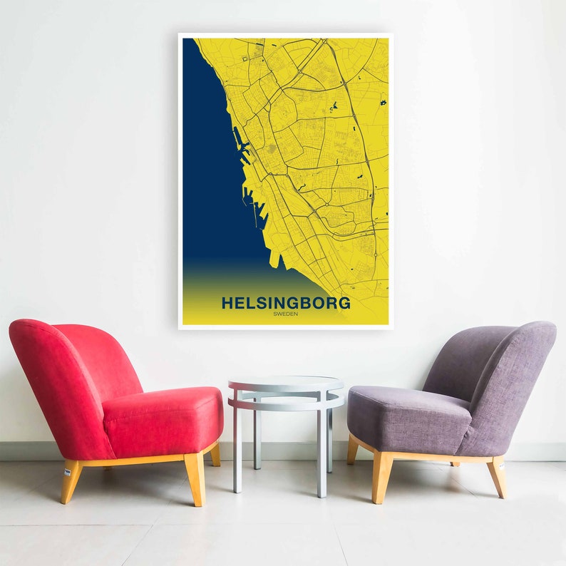 HELSINGBORG Sweden Map Poster Color Hometown City Print Modern - Etsy