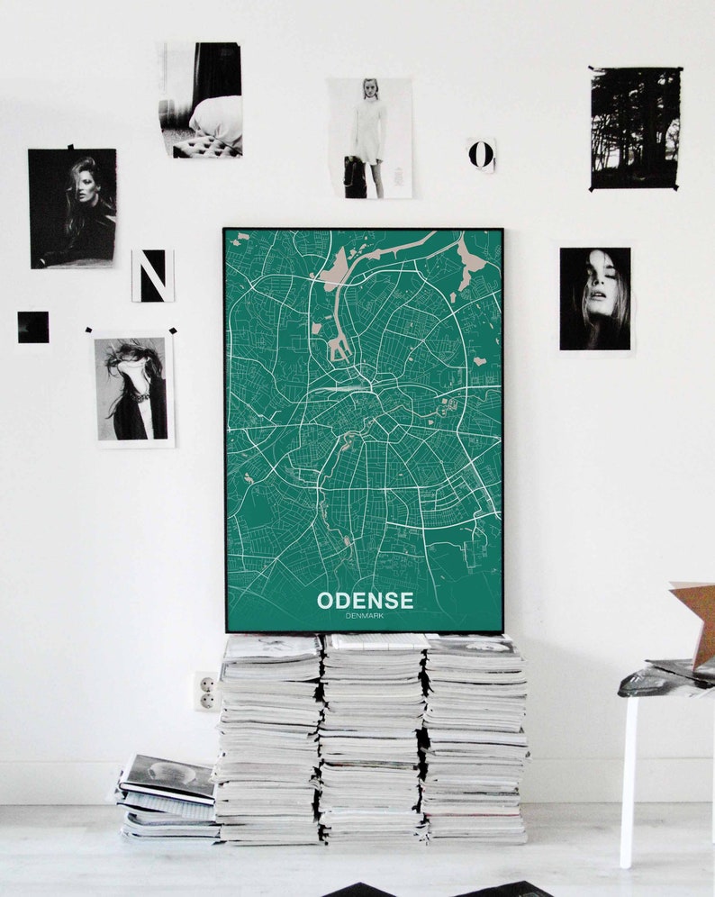 ODENSE Denmark Map Poster Color Hometown City Print Modern - Etsy