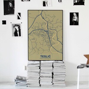 TESLIC Bosnia & Herzegovina Map Poster Color Hometown City Print Modern ...