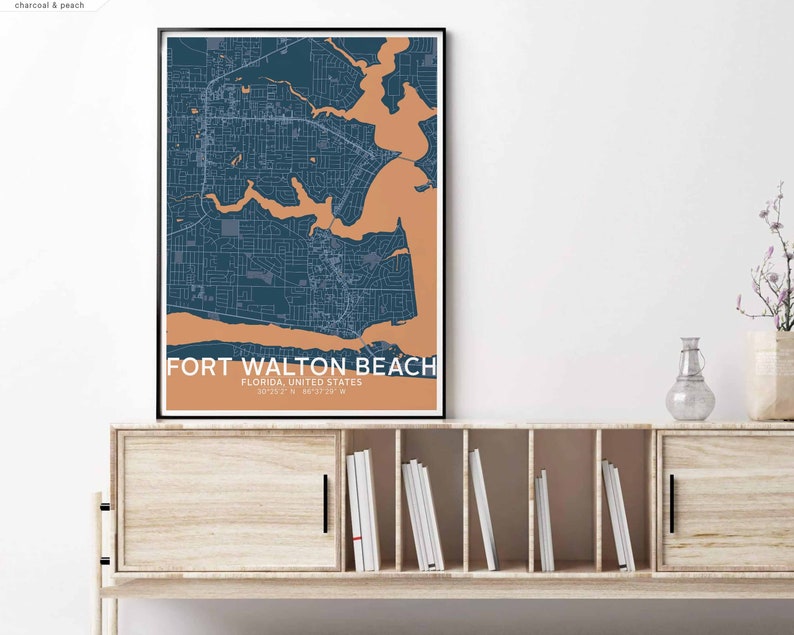 FORT WALTON BEACH Florida Usa Map Poster Black White Hometown | Etsy