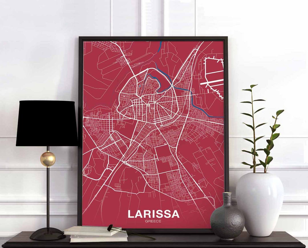 LARISSA Greece Map Poster Color Hometown City Print Modern Home Decor ...