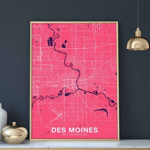 DES MOINES Iowa USA Map Poster Color Hometown City Print Modern Home ...