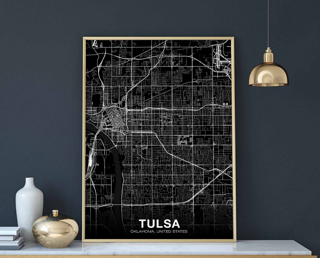 TULSA Oklahoma OK USA Map Poster Black White Hometown City Print Modern ...