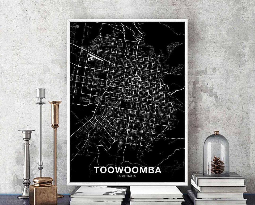 TOOWOOMBA Australia Map Poster Black White Hometown City Print Modern ...