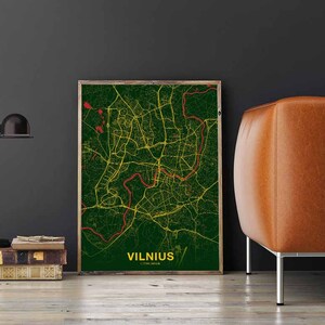 VILNIUS Lithuania Map Poster Color Hometown City Print Modern Home ...
