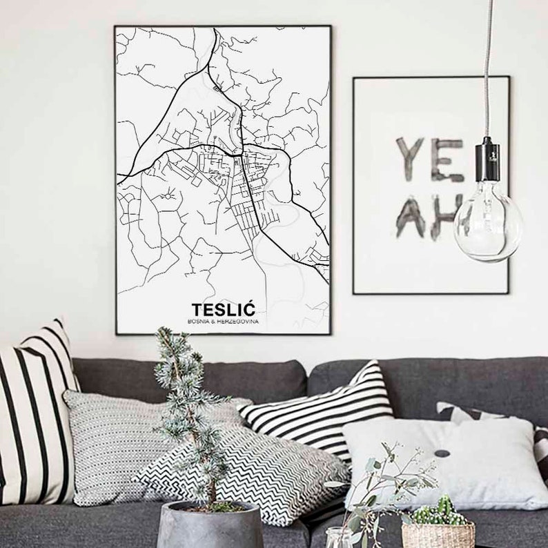 TESLIC Bosnia Map Poster Hometown City Print Modern Home Decor | Etsy